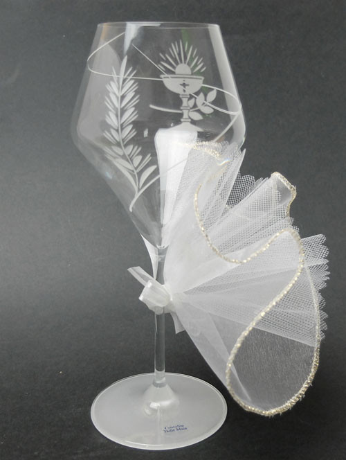 Verre à pied souvenir de communion Calice & Hostie
