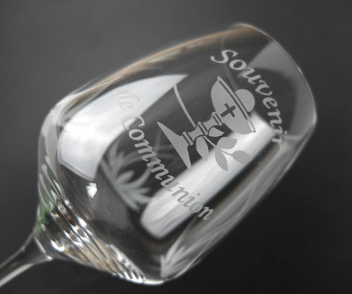 Verre à pied souvenir de communion Calice & Hostie